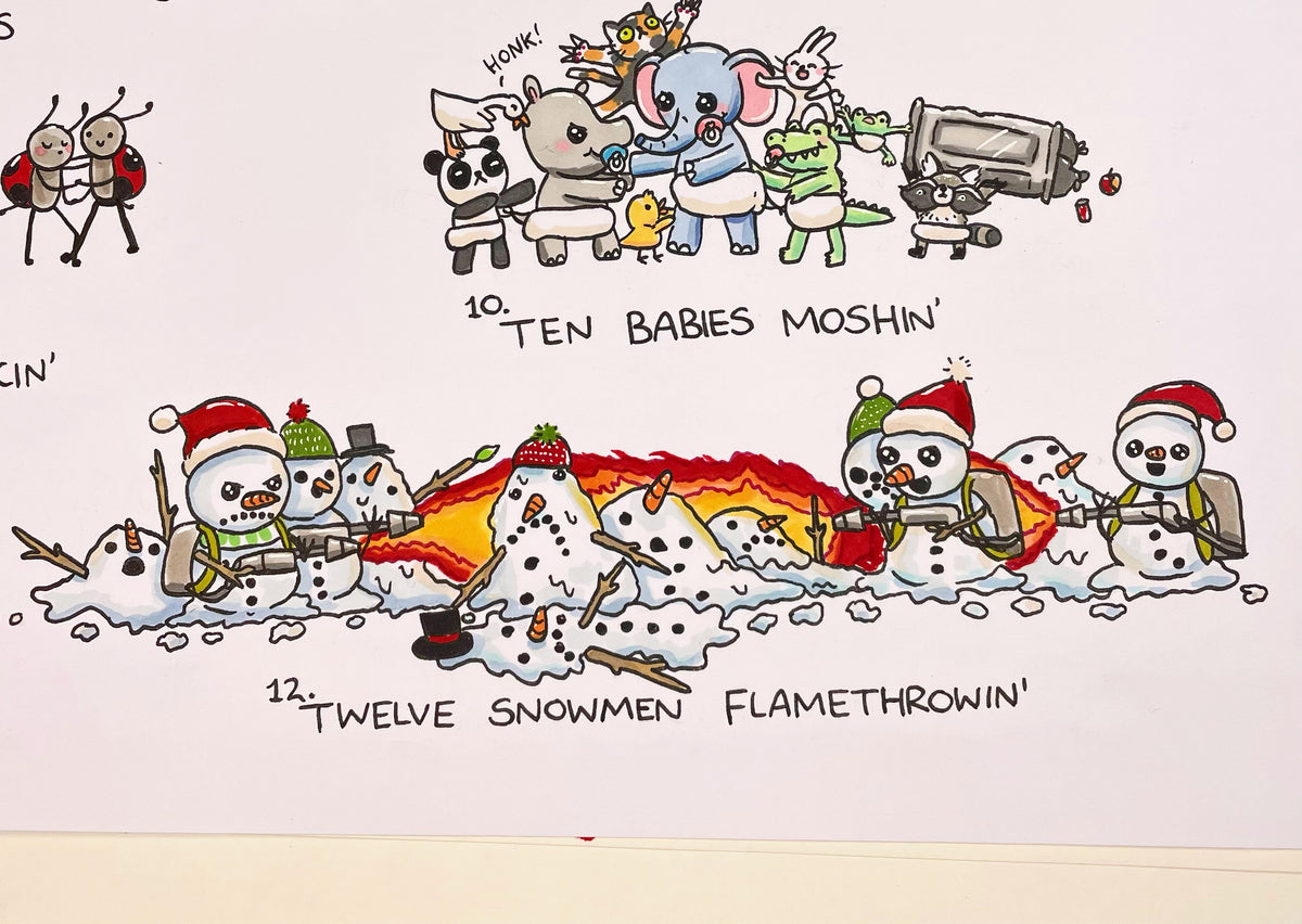 Original ‘12 Days Of Christmas’ Doodle Sheet (A3) – Never Stay Dead