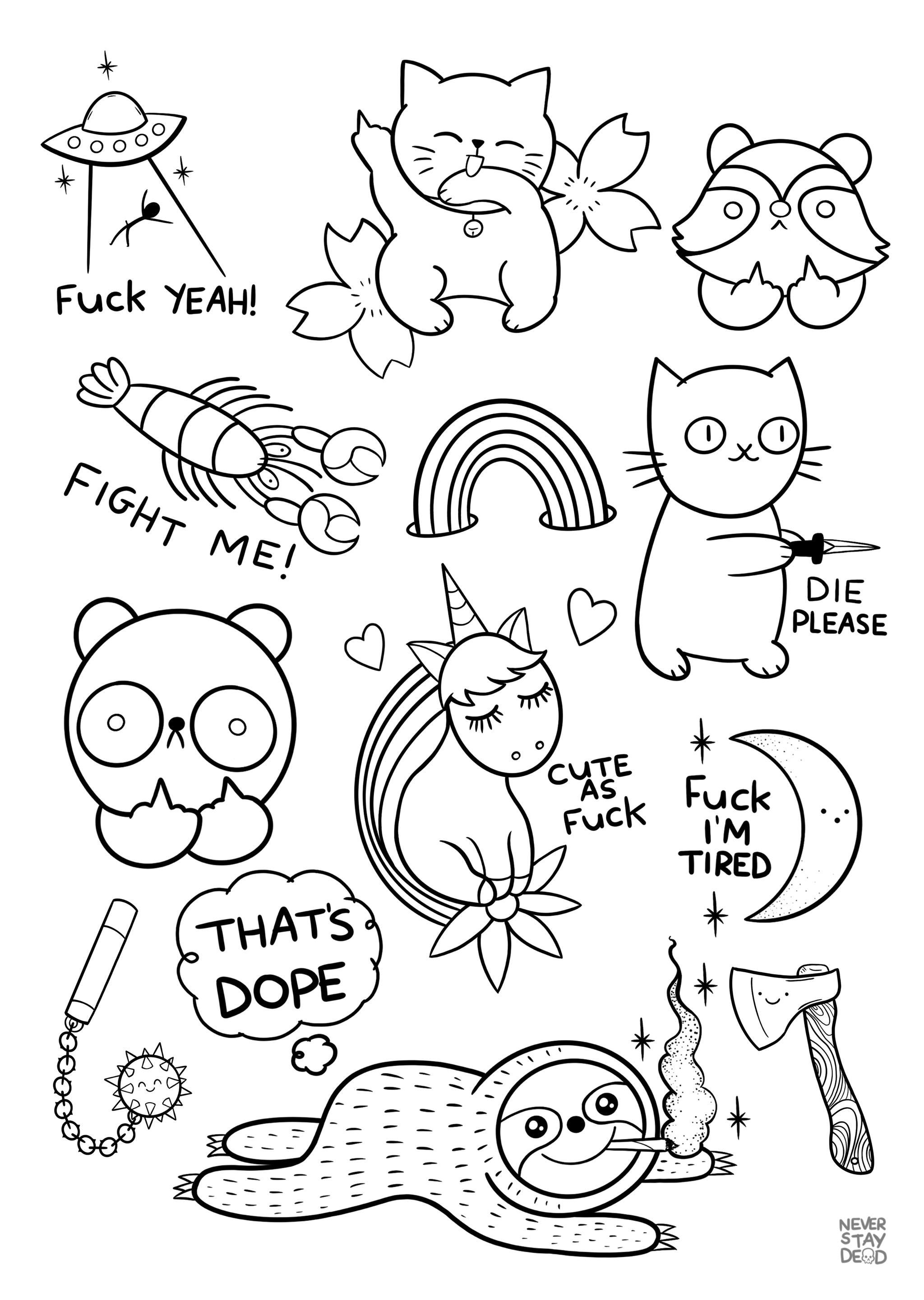 ‘Tattoo Trash’ Colouring Book – Never Stay Dead
