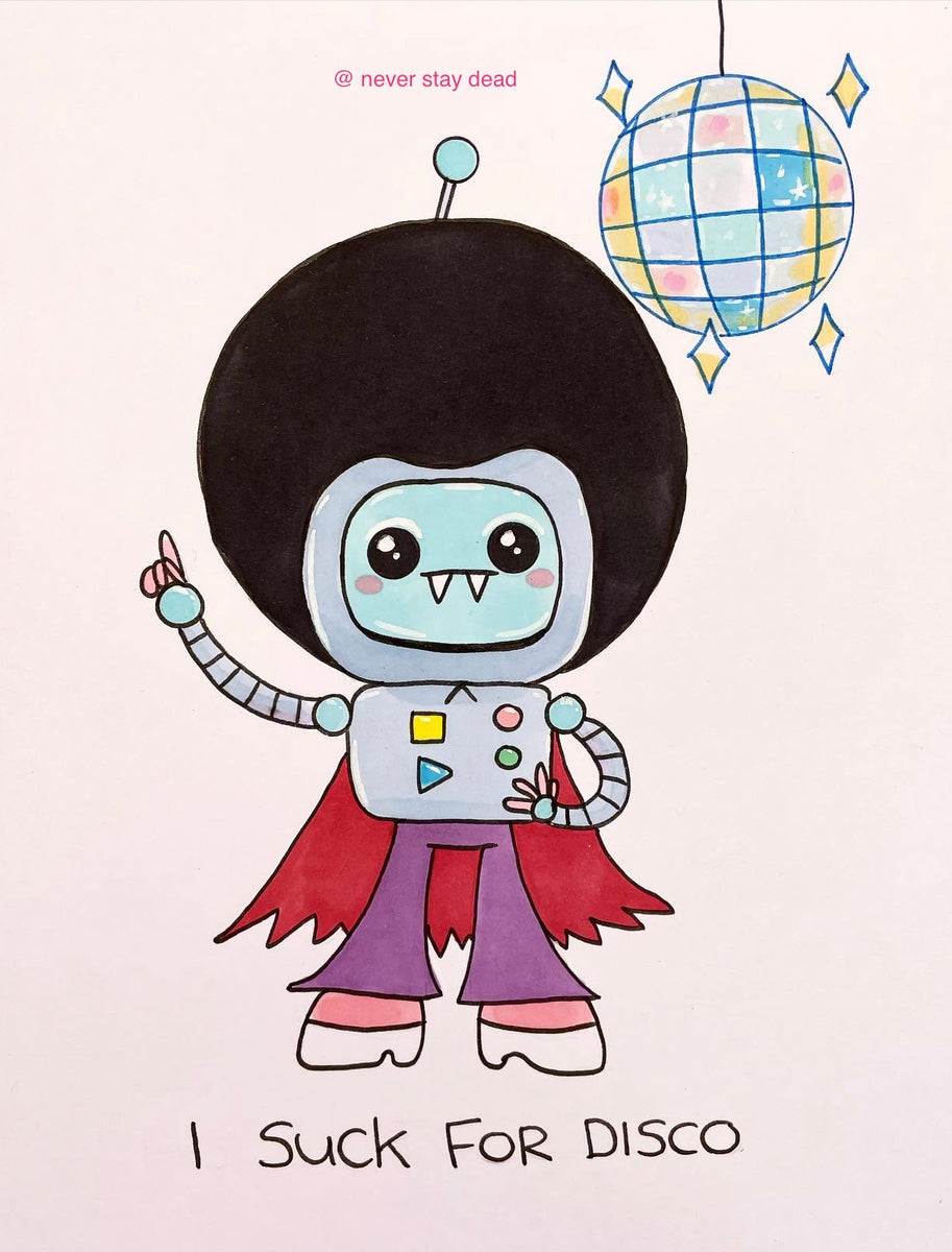 Mini Original ‘Disco Vampire Robot’ Drawing (A5) – Never Stay Dead