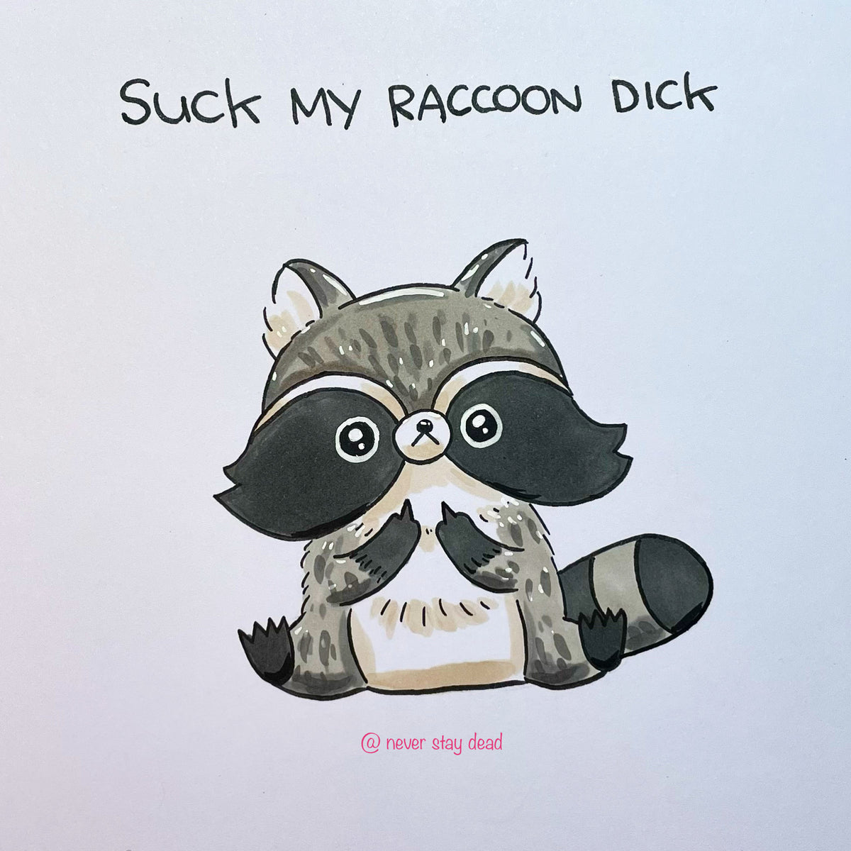 Mini Original ‘Raccoon Flippin’ The Bird’ Doodle – Never Stay Dead