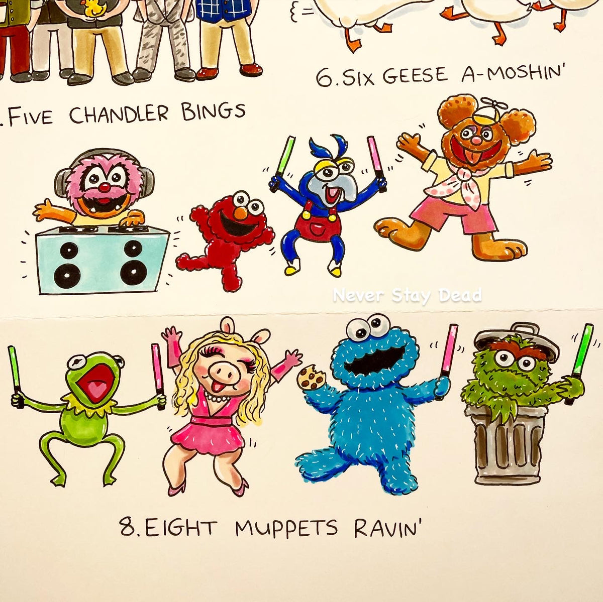 Original ‘12 Days Of Christmas’ Doodle Sheet (A2) – Never Stay Dead
