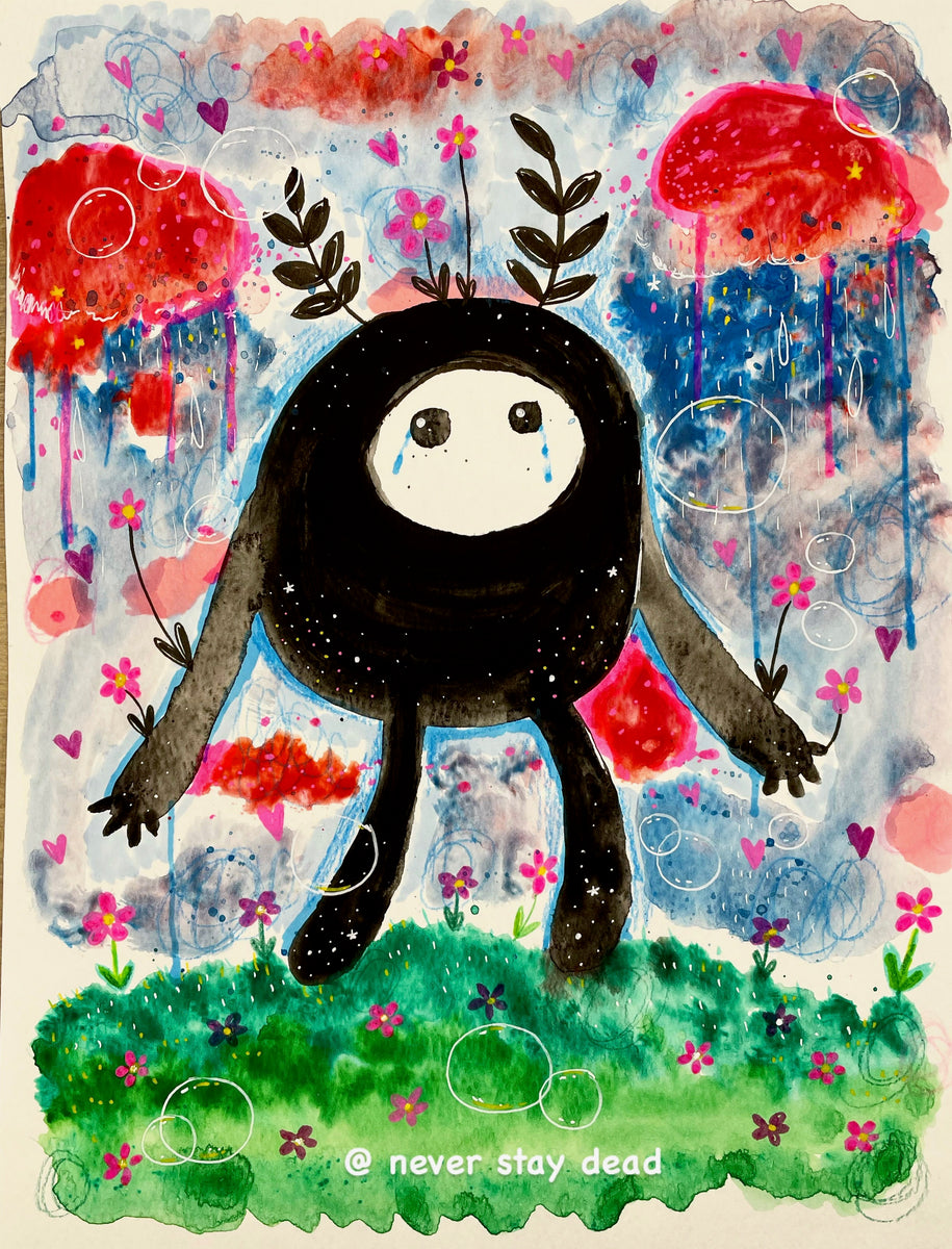 Original ‘Ink Monster’ Mixed Media Painting (A4) – Never Stay Dead
