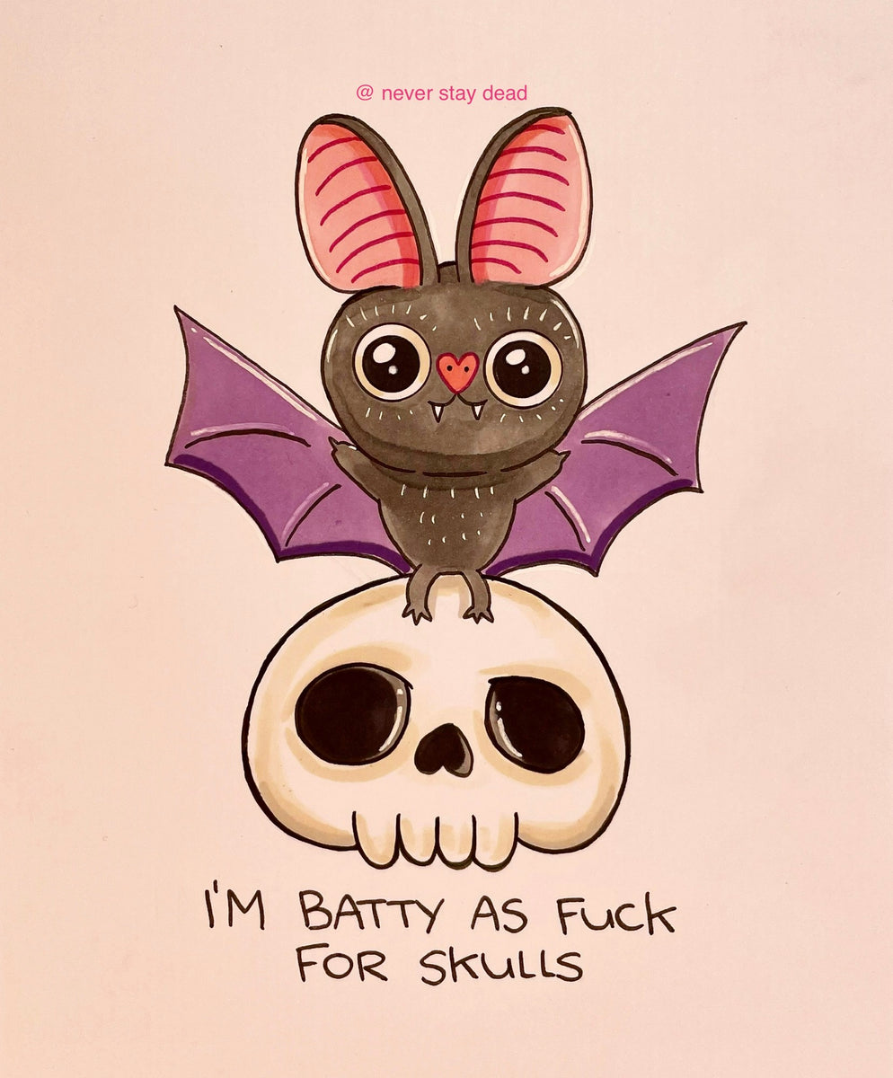 Mini Original ‘Batty Skull’ Drawing (A5) – Never Stay Dead