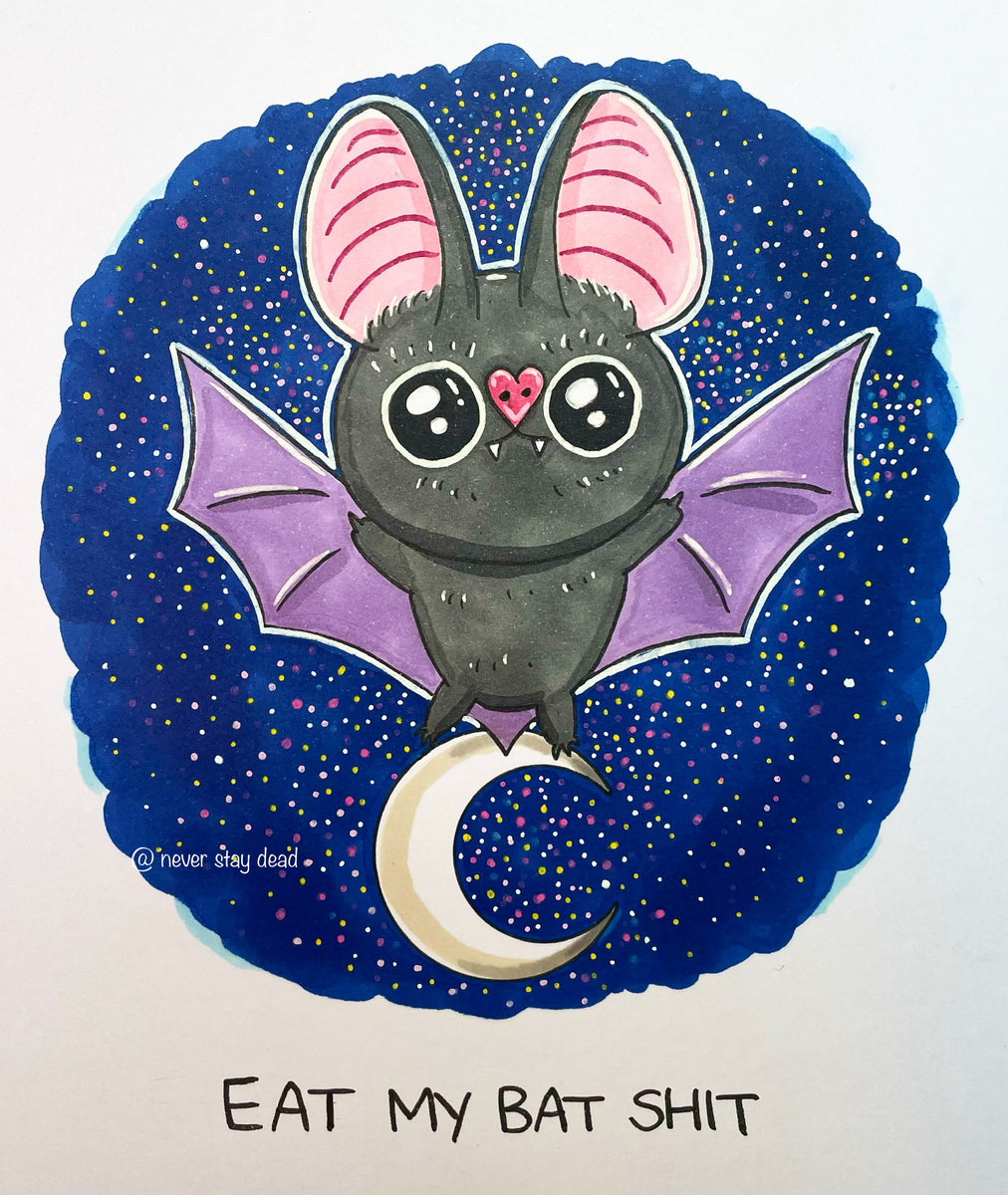 Mini Original ‘Batty Moon’ Drawing (A5) – Never Stay Dead