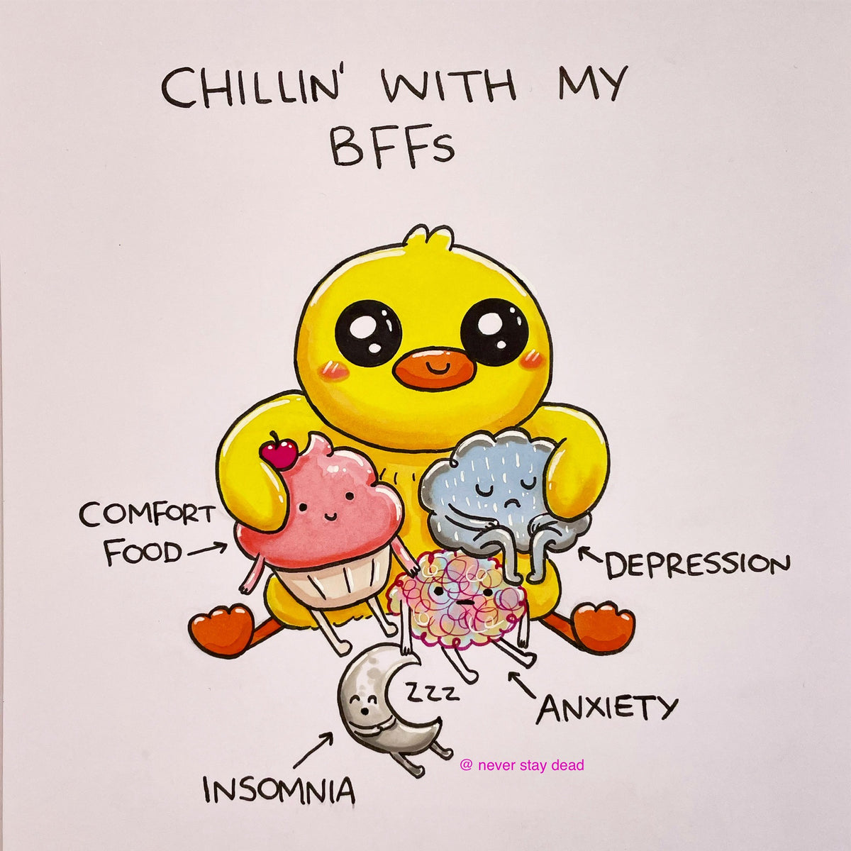 Mini Original ‘Chillin’ With My BFFs’ Drawing (A5) – Never Stay Dead