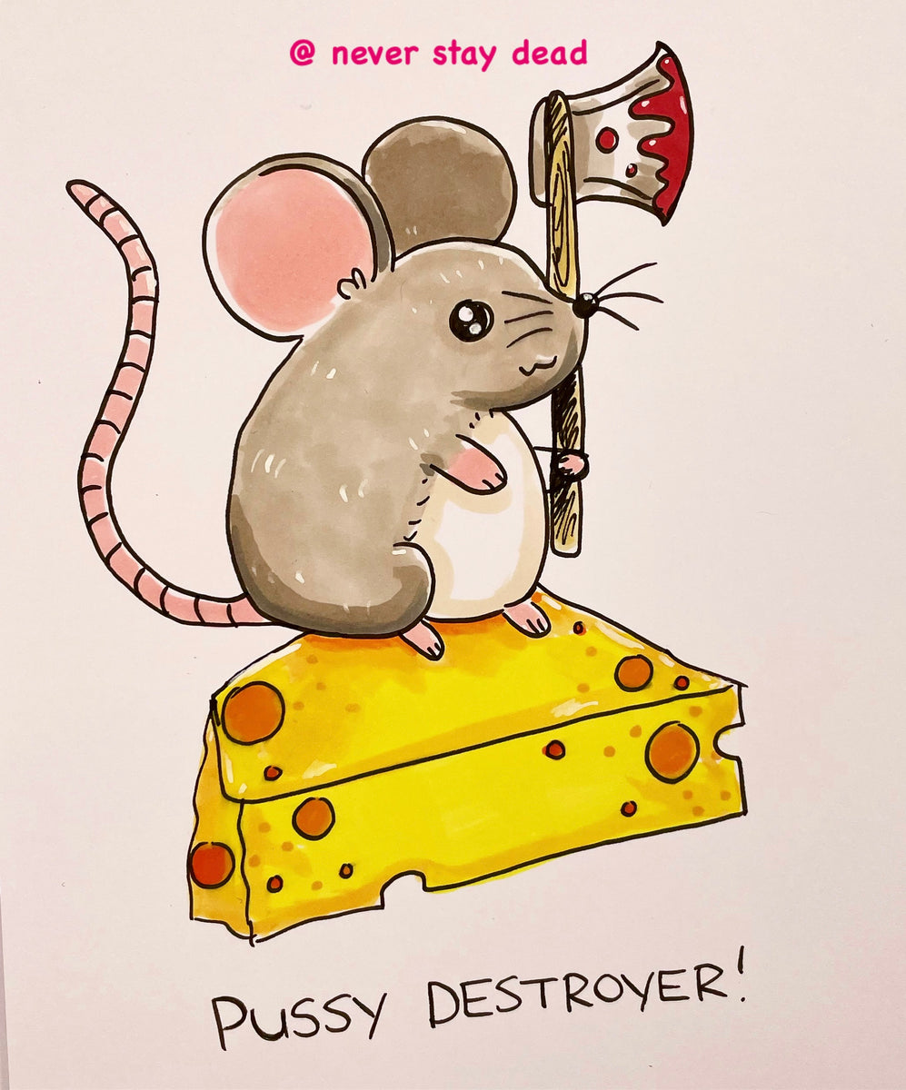 Min Original ‘Axe Mouse’ Freehand Doodle – Never Stay Dead