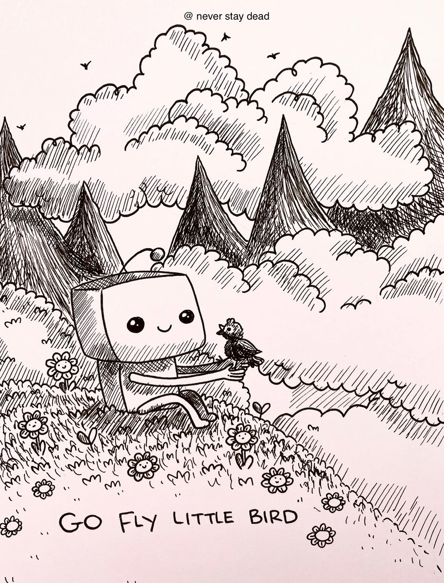 Mini Original ‘Fly Little Bird’ Drawing (A5) – Never Stay Dead