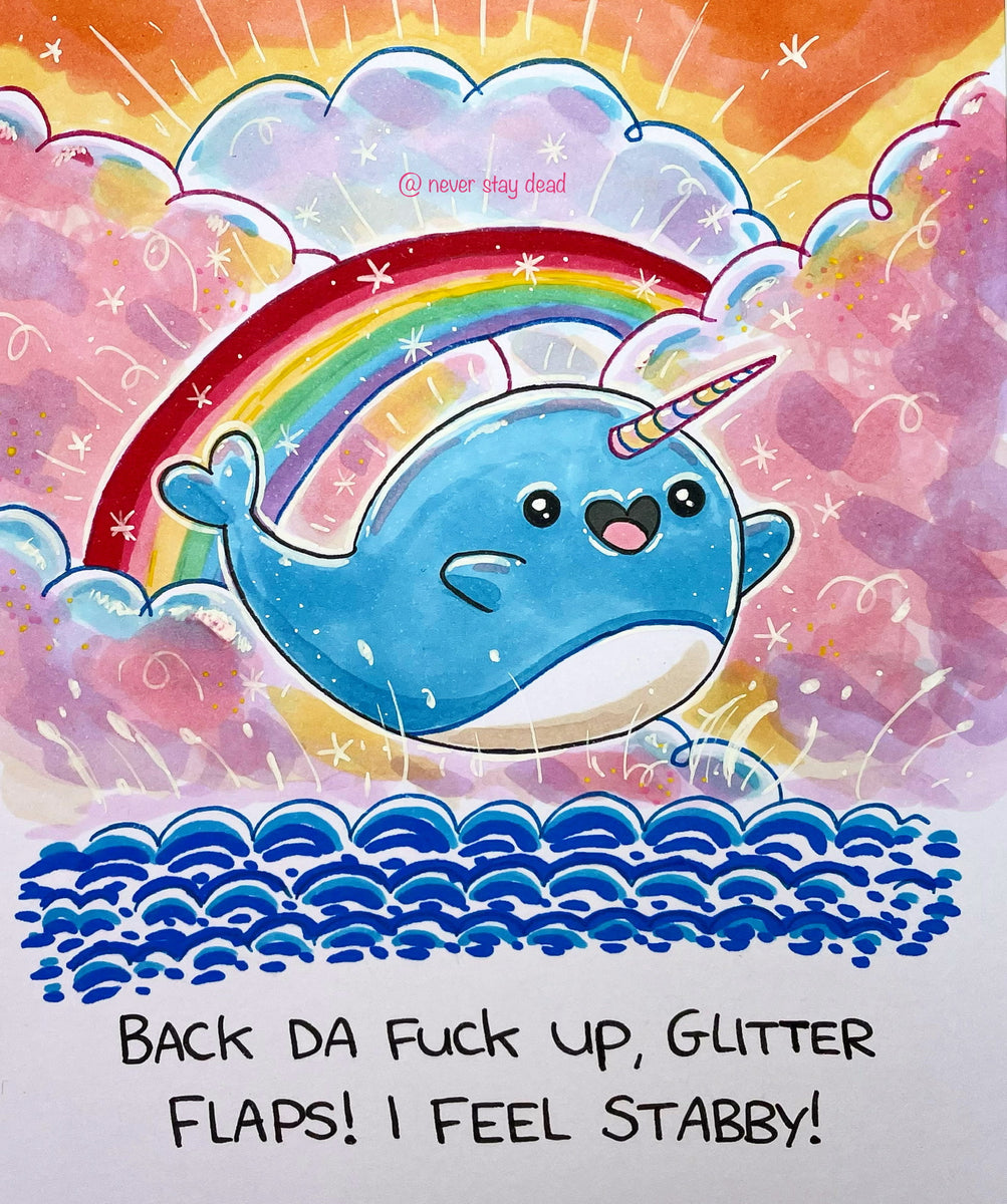 Mini Original ‘Majestical Narwhal’ drawing (A5) – Never Stay Dead
