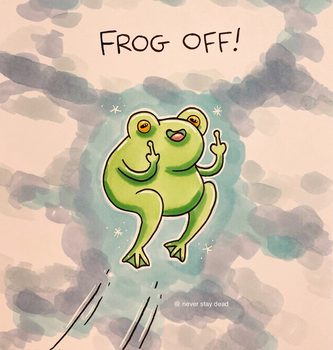 Mini Original ‘Frog Off’ Drawing (A5) – Never Stay Dead