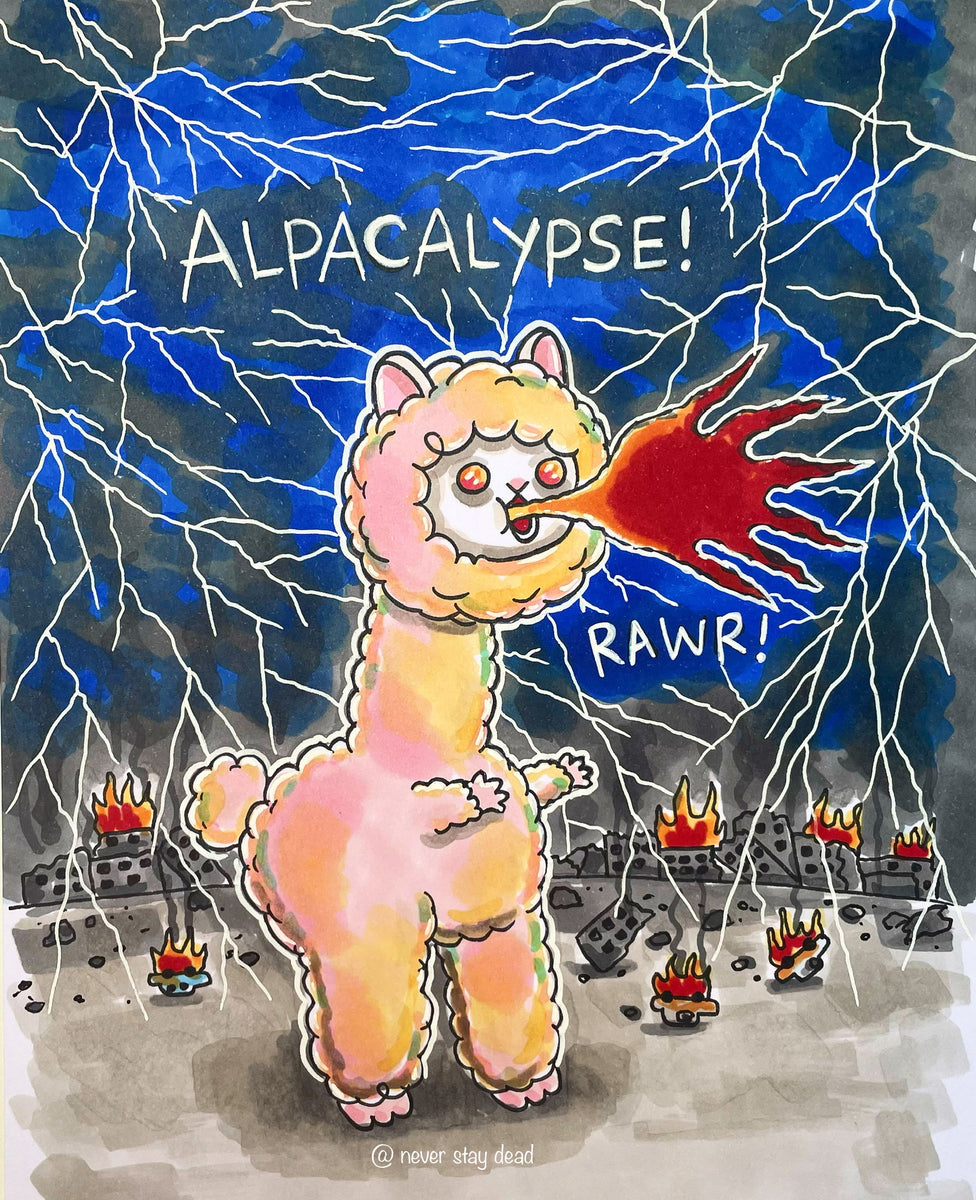 Mini Original ‘Alpacalypse’ Drawing (A5) – Never Stay Dead