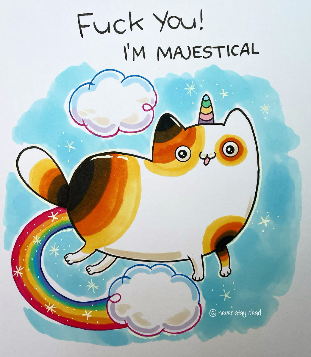 Mini Original ‘Calico Unicorn Cat’ Doodle (A5) – Never Stay Dead