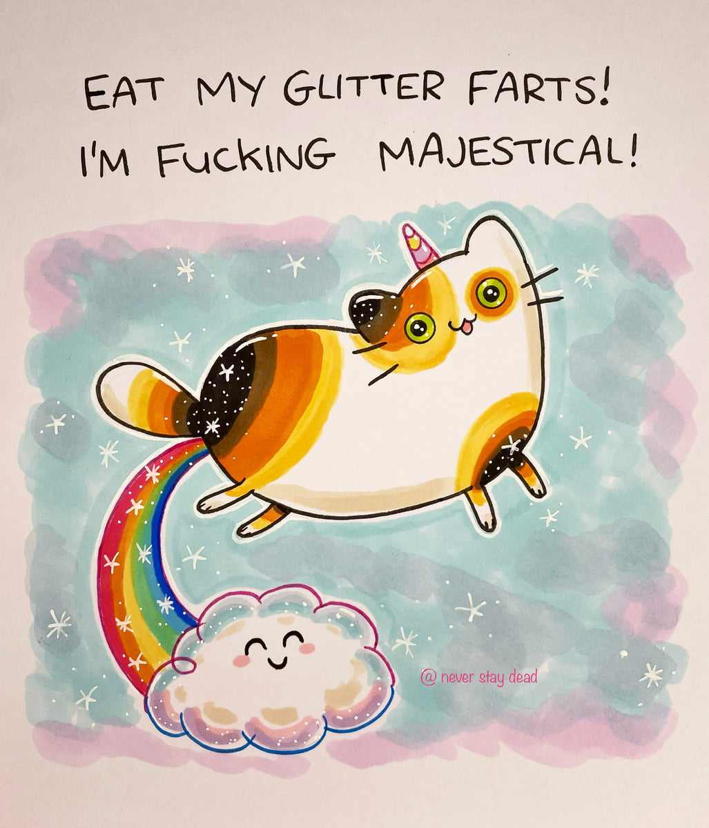 Mini Original ‘Majestic Caticorn’ Drawing – Never Stay Dead