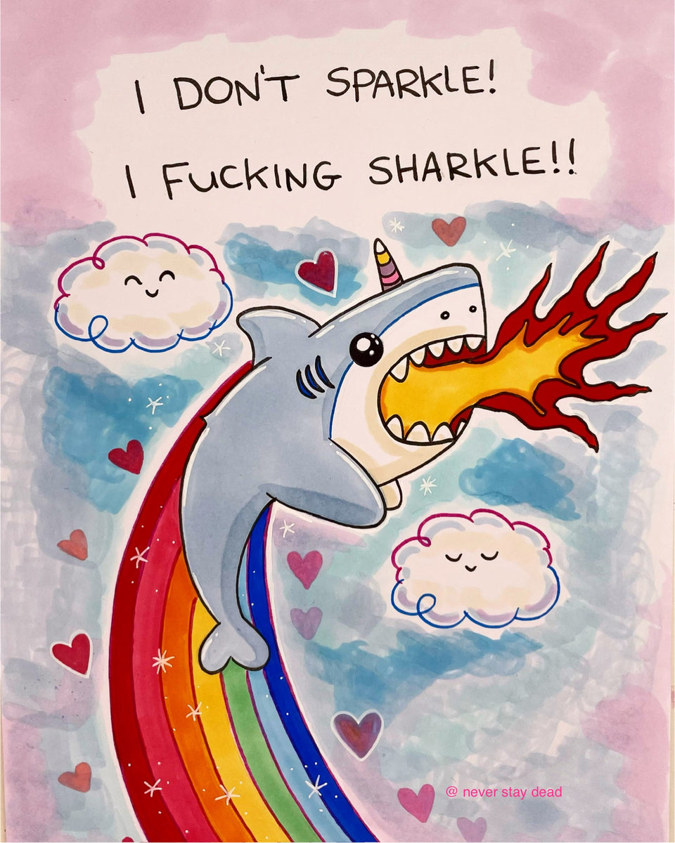 Mini Original ‘Sharkle’ Drawing (A5) – Never Stay Dead