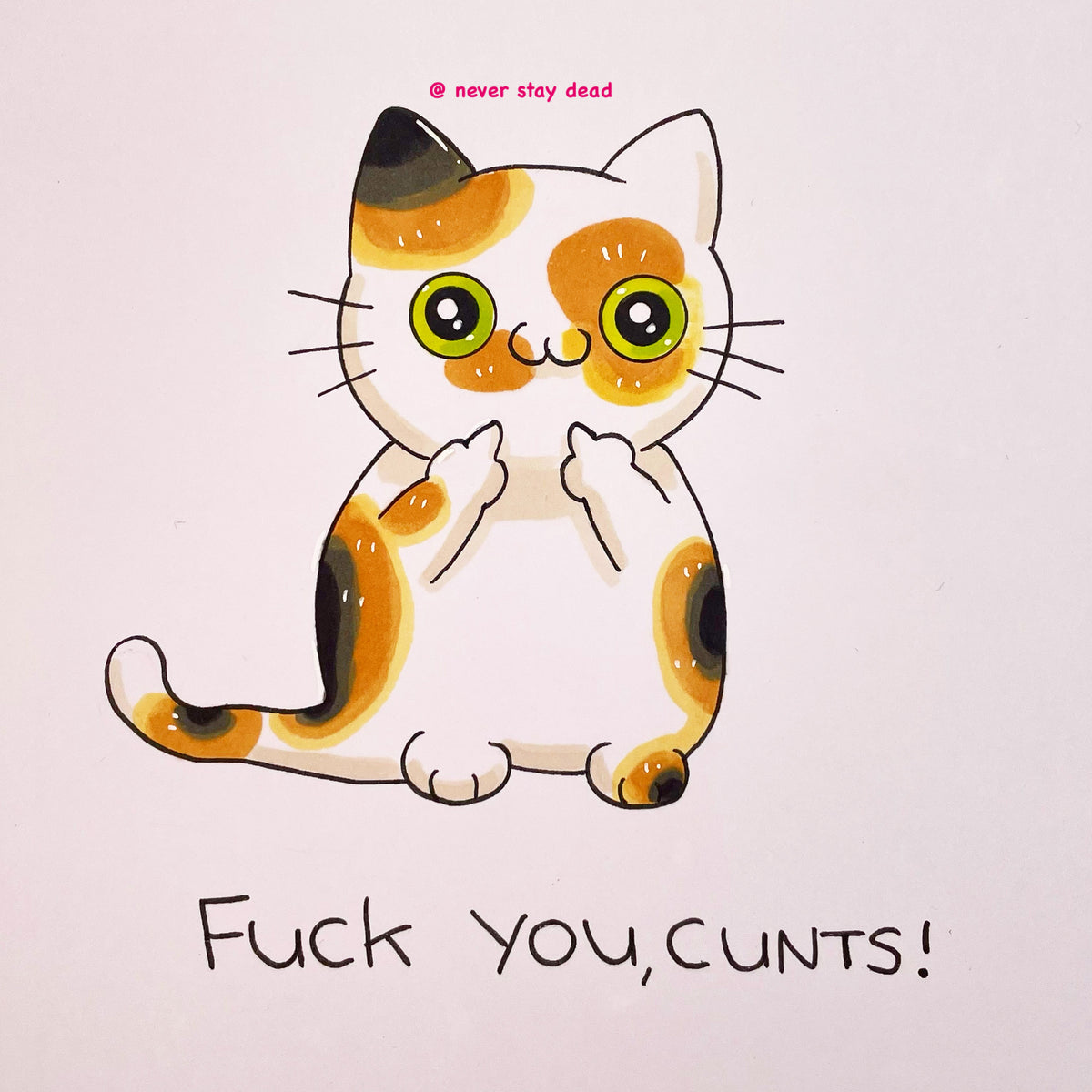Mini Original ‘F You… Cat’ Doodle (A5) – Never Stay Dead