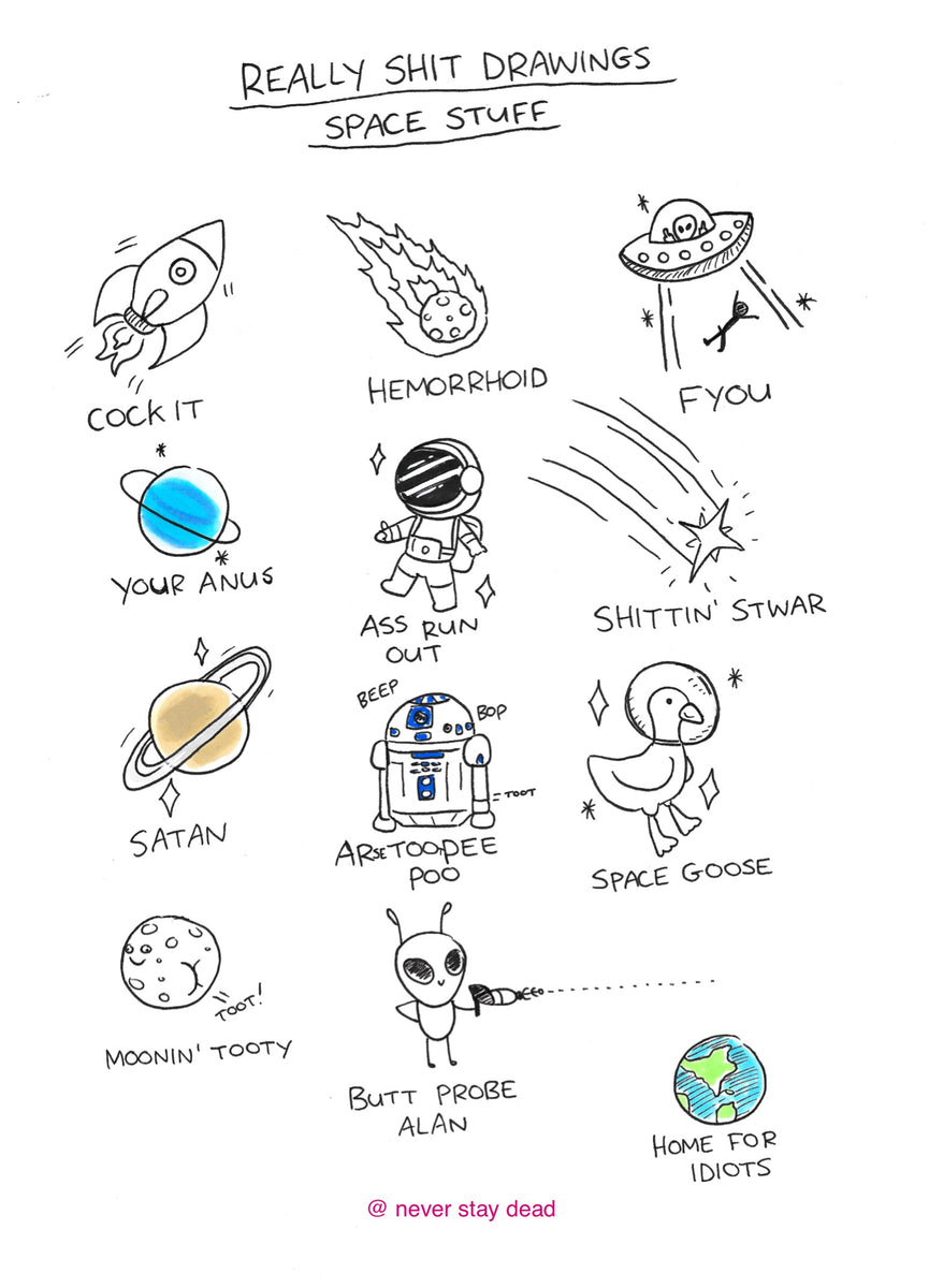 Original ‘Really Bad Space’ Doodle Sheet (A4) – Never Stay Dead