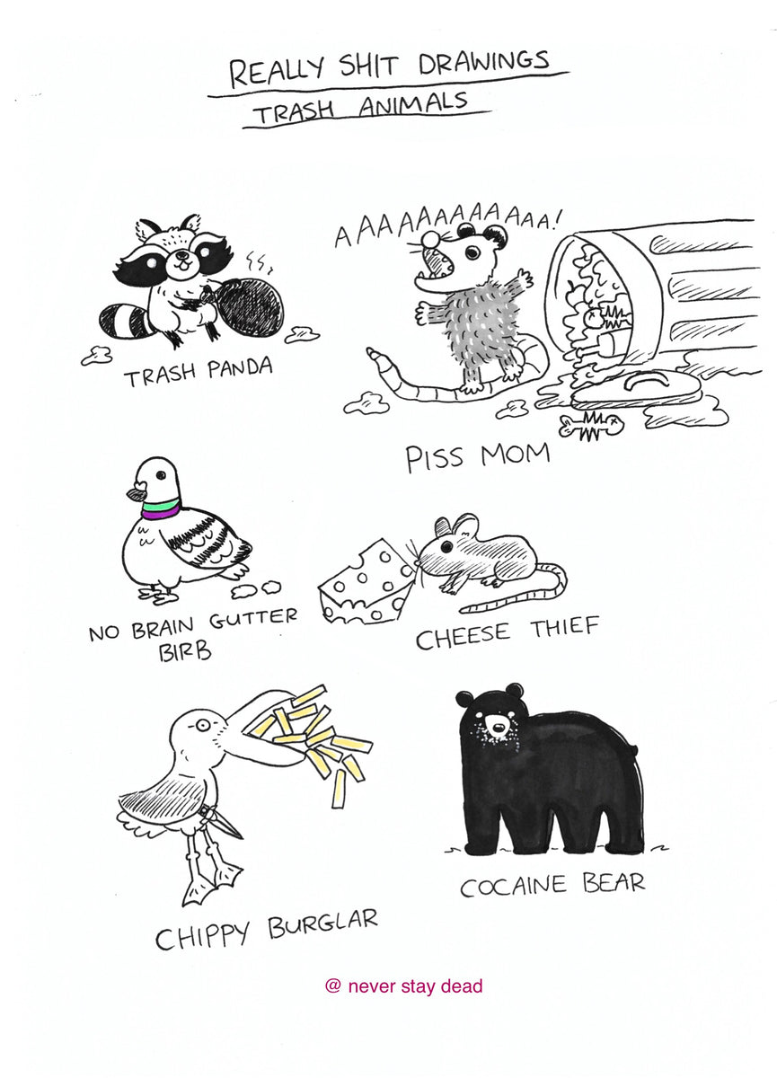 Original ‘Trashies’ Doodle Sheet (A4) – Never Stay Dead