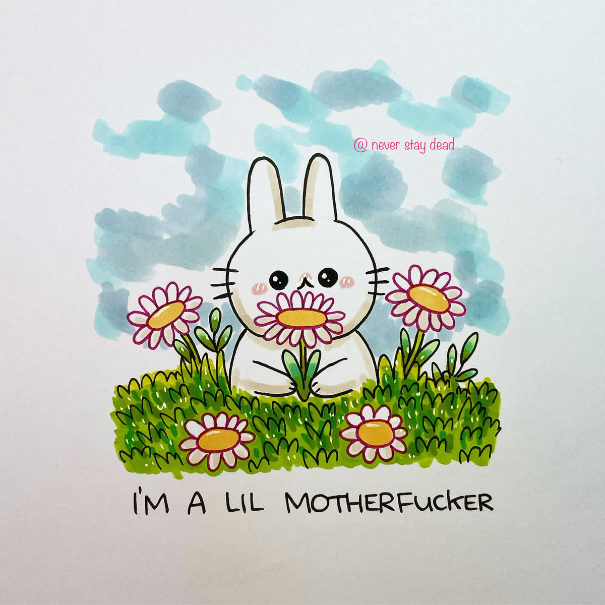 Mini Original ‘Lil Bunny’ Drawing (A5) – Never Stay Dead