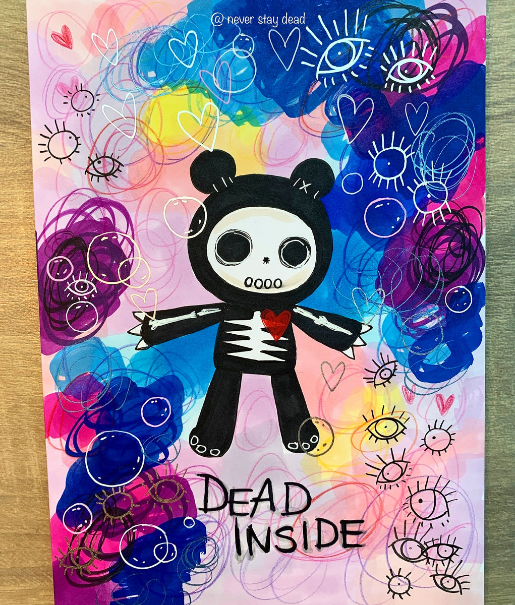 Mini Original ‘Dead Inside’ Mixed Media Painting (A5) – Never Stay Dead