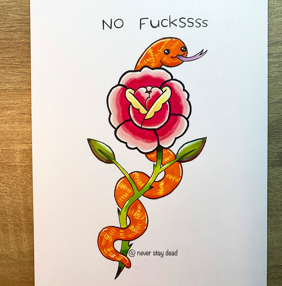 Mini Original ‘Snake & Rose’ Drawing (A5) – Never Stay Dead