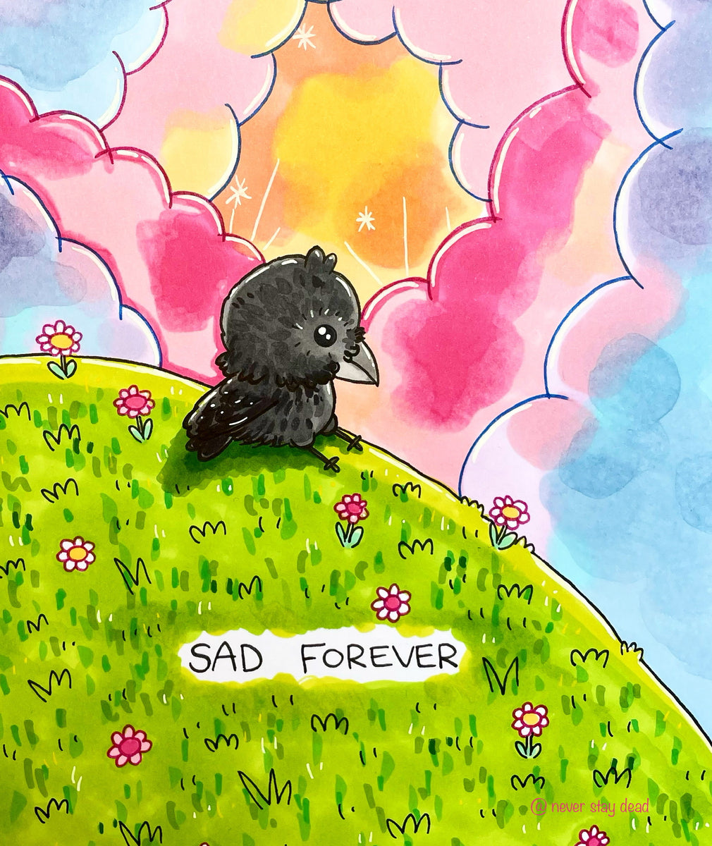 Mini Original ‘Sad Crow’ Drawing (A5) – Never Stay Dead